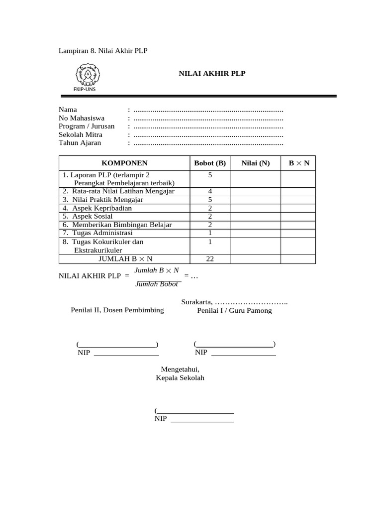 Lampiran 8. Nilai Akhir PLP | PDF