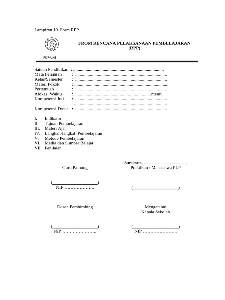 Lampiran 10. Form RPP | PDF