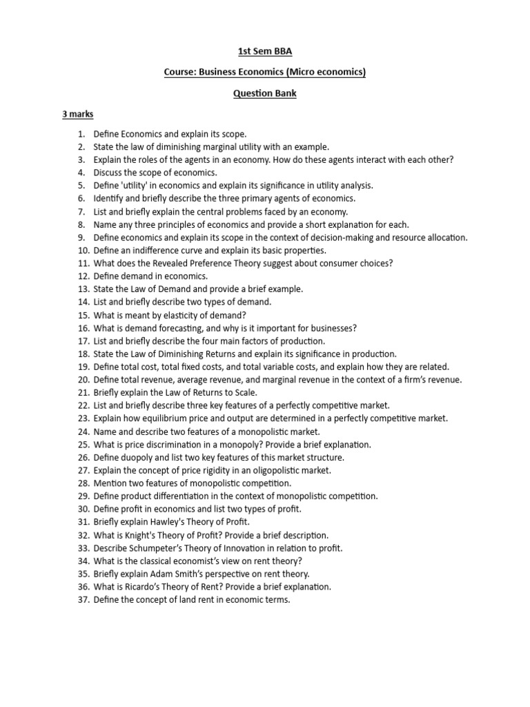 Micro Economics 1st Sem BBA Question Bank | PDF | Economics ...