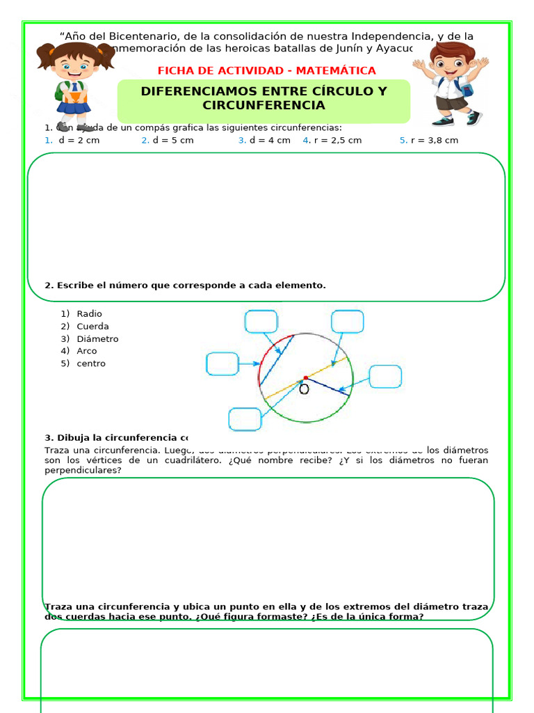 Ficha-Lun-Mat - Diferenciamos Entre Circulo y Circunferencia | PDF