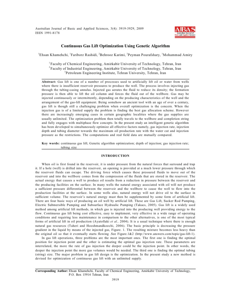 Continuous Gas Lift Optimization Using G | PDF | Petroleum Reservoir ...