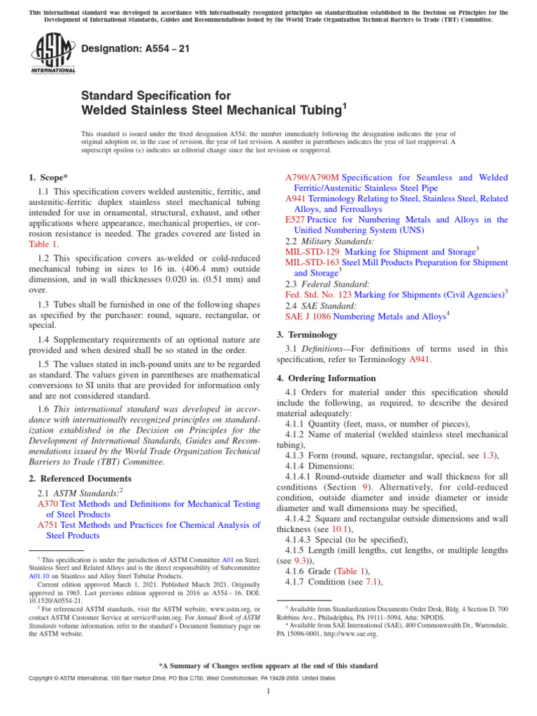 ASTM A554-21 Welded Stainless Steel Mechanical Tubing | PDF | Pipe (Fluid Conveyance ...