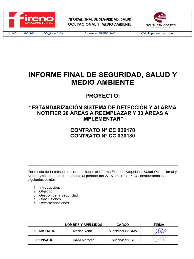INFORME FINAL SEGURIDAD ,SALUD OCUPACIONAL Y MEDIO AMBIENTE - SOUTHERN ...
