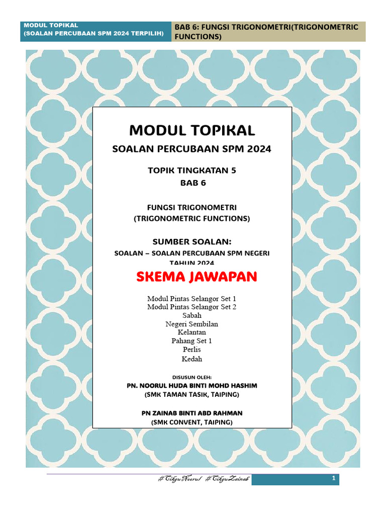 T5 BAB 6 TRIGONOMETRIC FUNCTIONS( PSPM 2024) - SKEMA | PDF