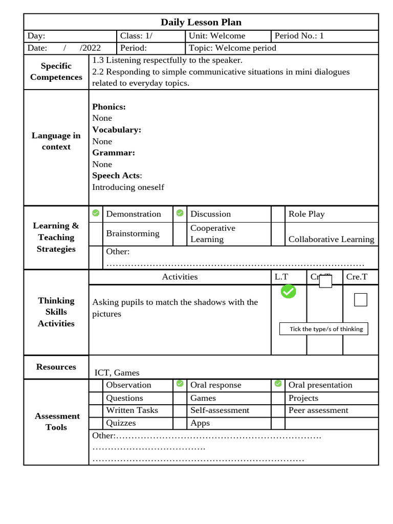 Welcome Period | PDF | Learning | Lesson Plan