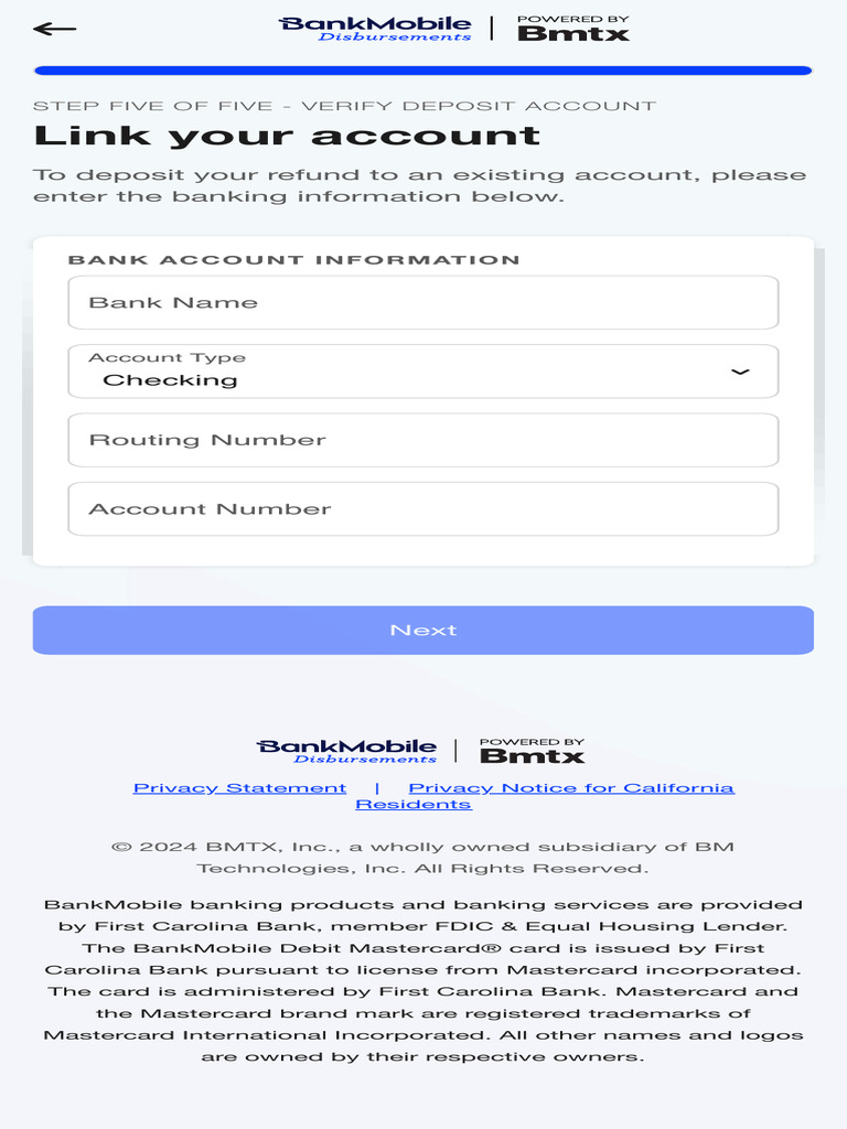 Link Your Bank Account - Refund Selection | PDF
