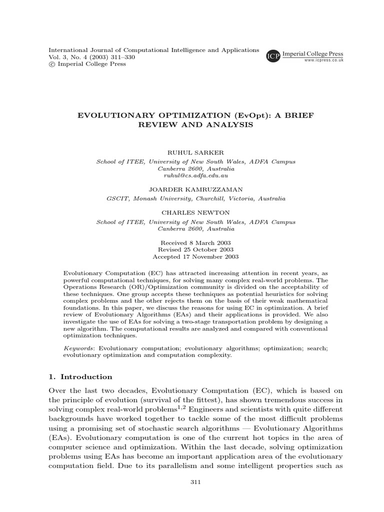 sarker2003 | PDF | Mathematical Optimization | Genetic Algorithm