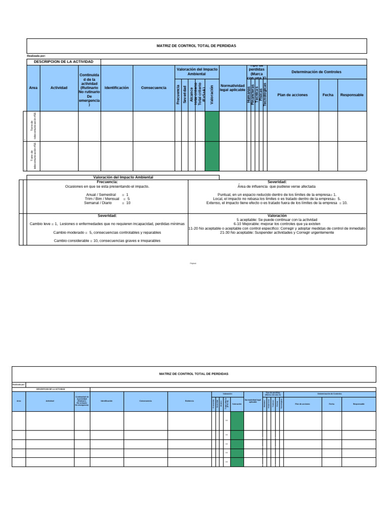 Matriz Control Total de Perdidas | PDF | Contaminación | Agua