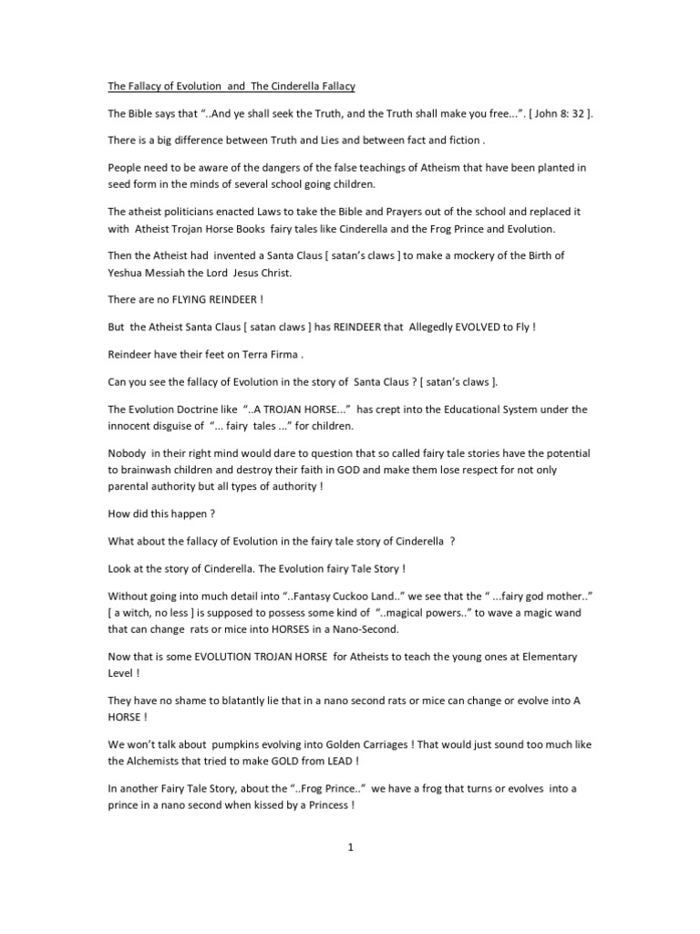 The Fallacy of Evolution and The Cinderella Fallacy | PDF | Fairy Tales ...