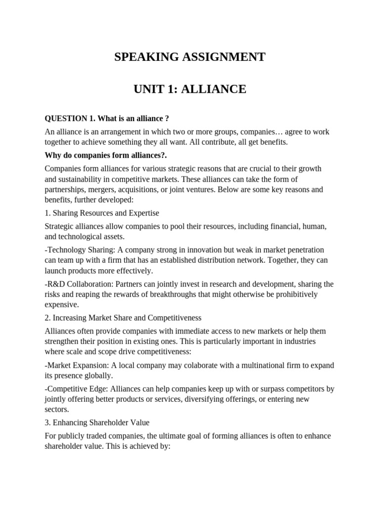 Speaking Assignment | PDF | Mergers And Acquisitions | Goal