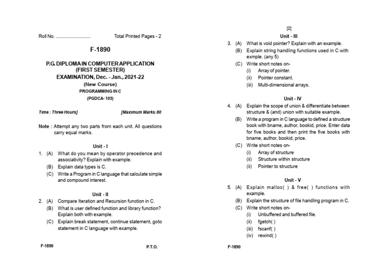 Programing in C 2021-22 | PDF | C (Programming Language) | Pointer ...