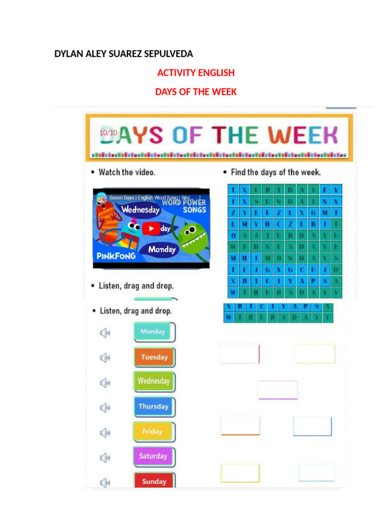 Days of The Weeks - Dylan Aley Suarez Sepulveda | PDF