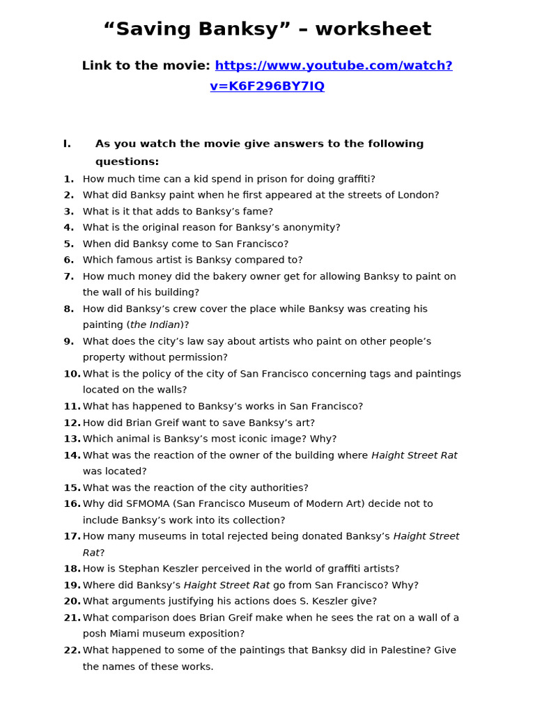 Saving Banksy - Worksheet | PDF | Street Art | Graffiti
