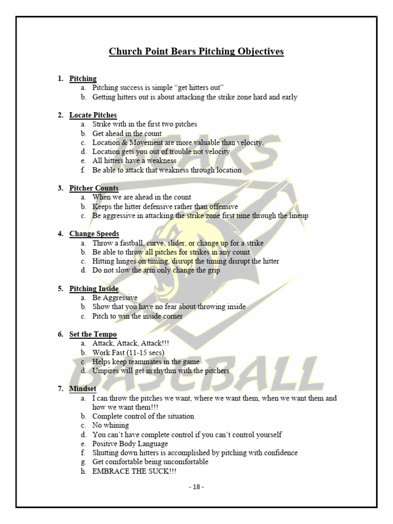 Church Point Bears Pitching Strategy Guide | PDF