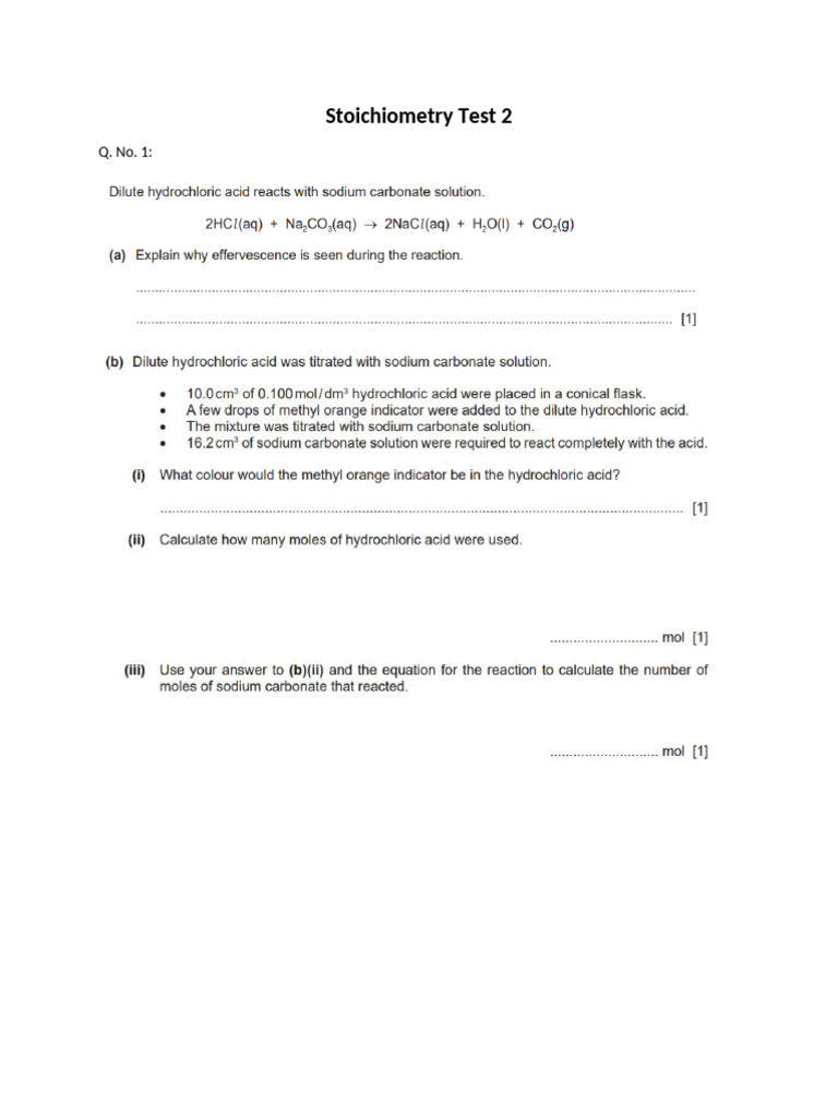Stoichimetry Test 2 For IGCSE | PDF