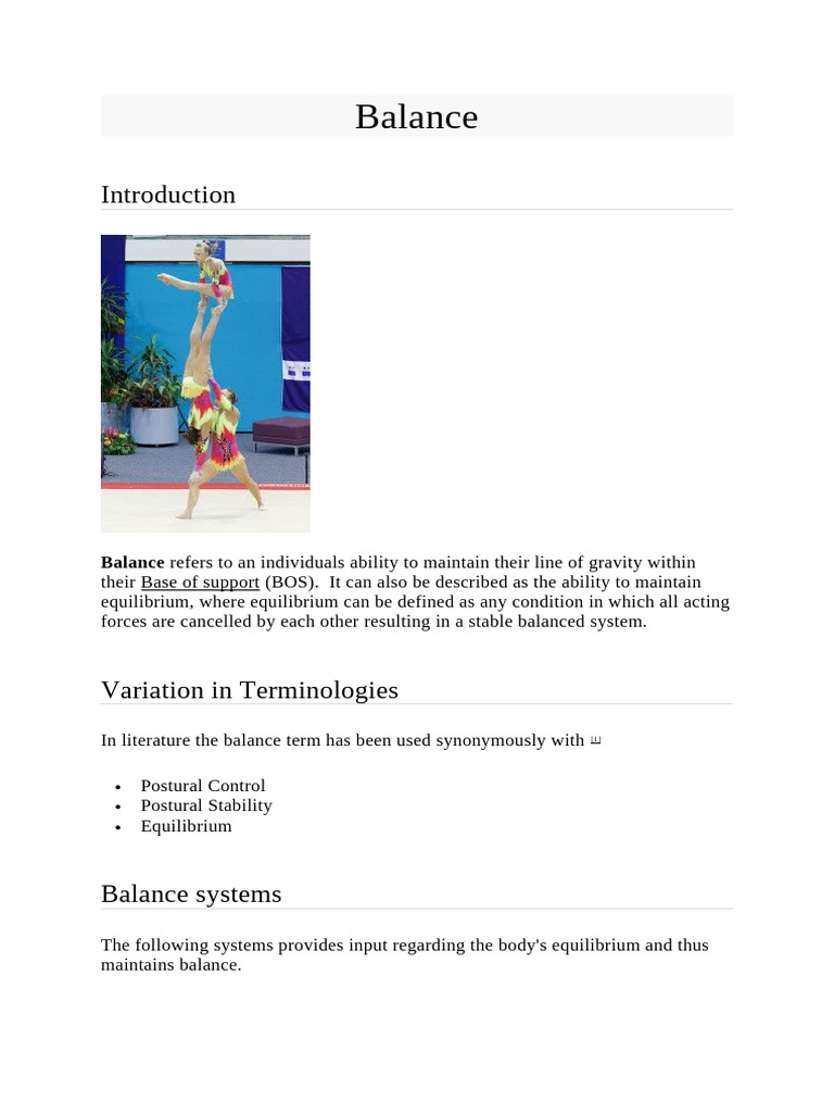 Balance exercise | PDF | Balance (Ability) | Vestibular System