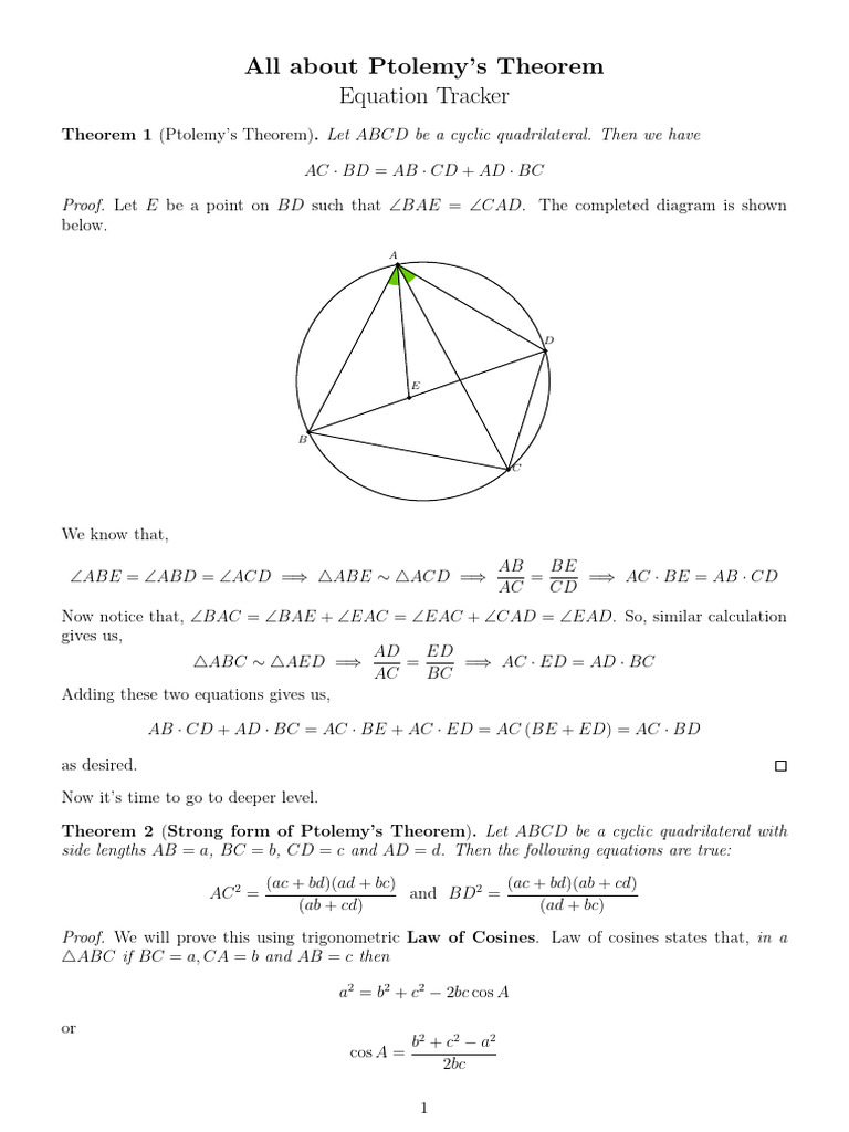 All about Ptolemy's Theorem | PDF | Euclidean Plane Geometry | Euclid
