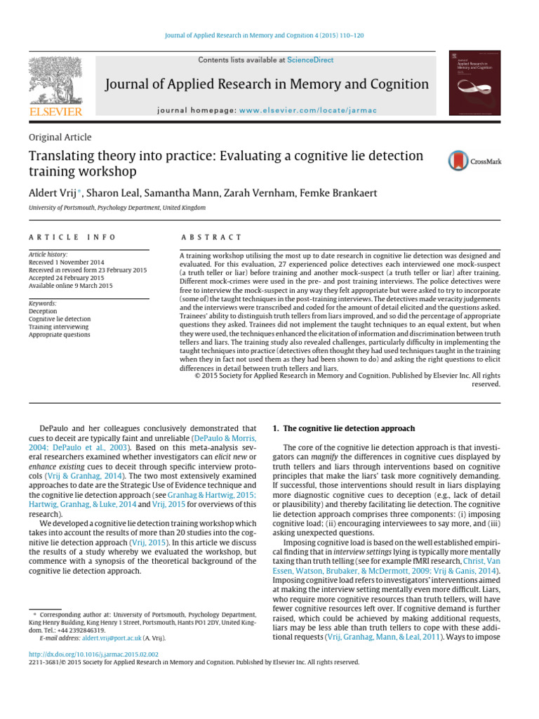 Translating-theory-into-practice--Evaluating-_2015_Journal-of-Applied-Resear | PDF | Lie | Deception