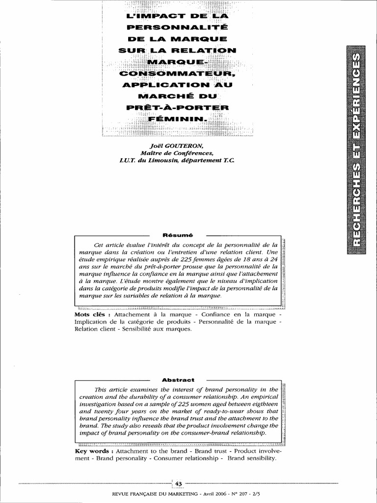 Personnalité de marque et relation client | PDF | Consommateurs ...