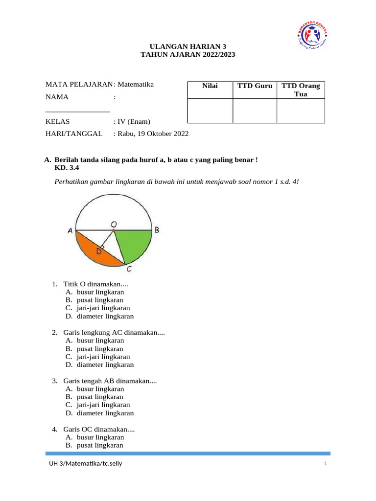 ULANGAN HARIAN 3 Math | PDF
