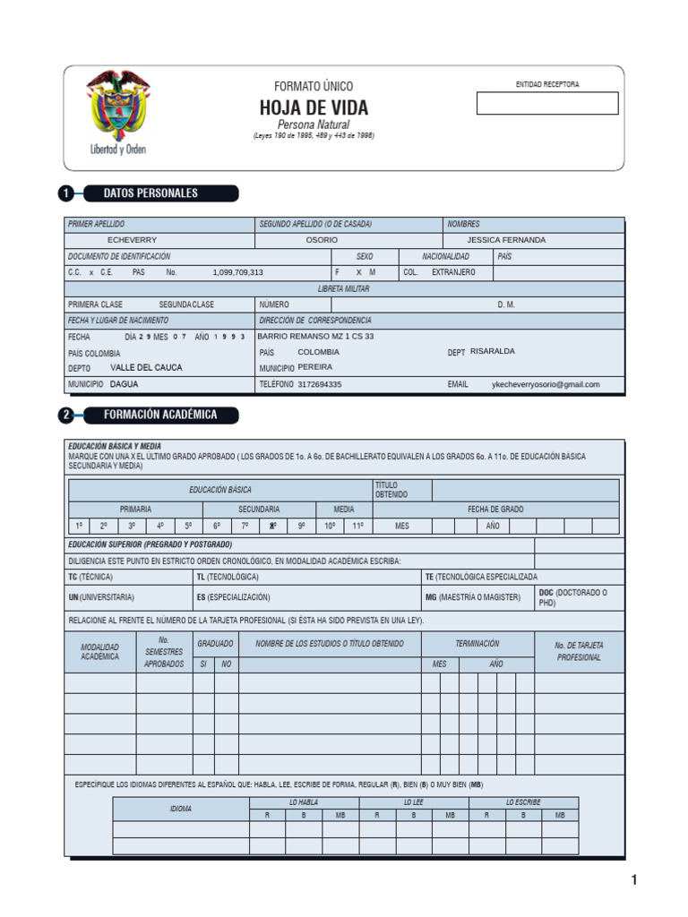 Formato Hoja De Vida Funcion Publica Pdf Editable 1 Pdf Editado 2 Pdf