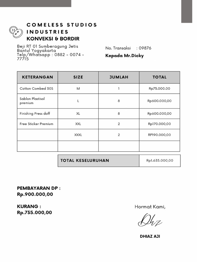 Invoice MR - Dicky Tshirt-Code2838@ | PDF