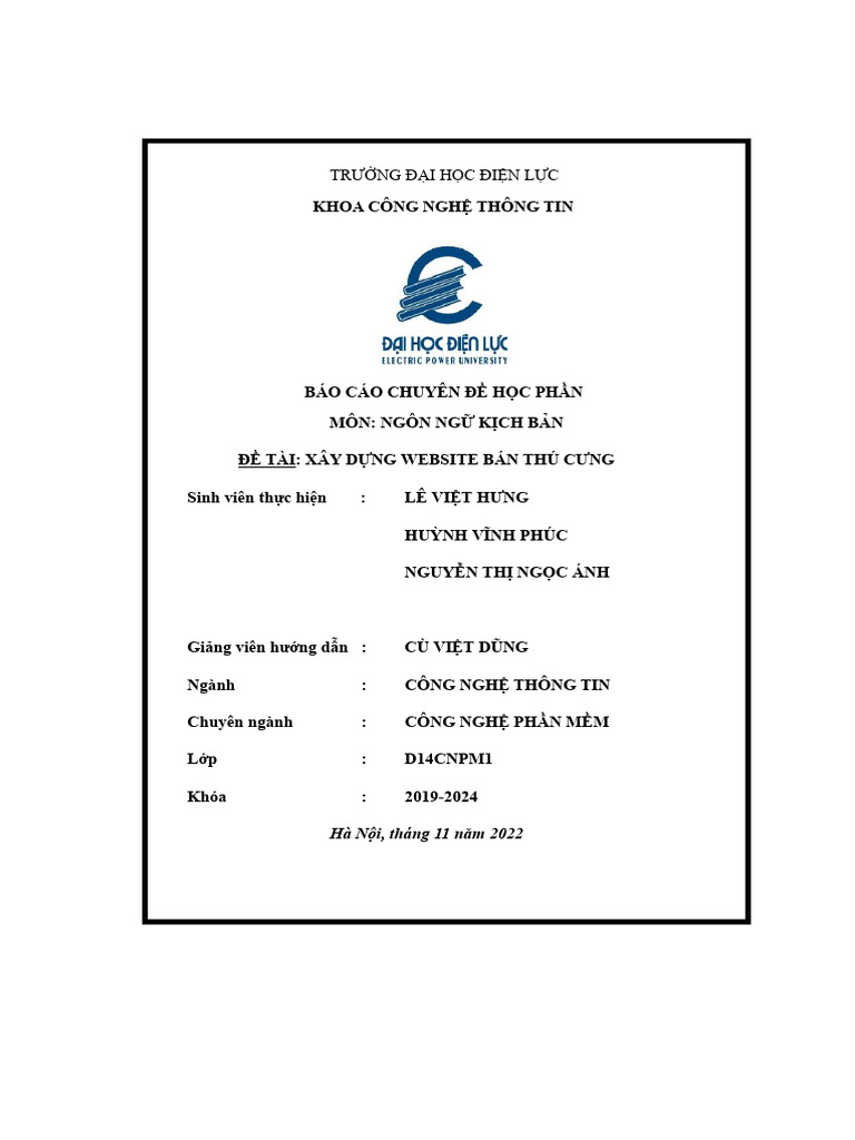 Bao Cao Website Ban Thu Cung Cong Nghe Thong Tin Truong Dai Hoc Dien L 79125 | PDF