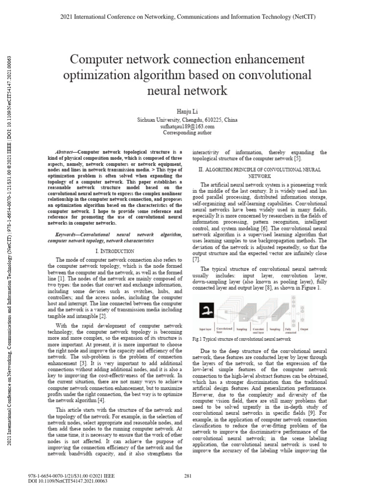 Computer Network Connection Enhancement Optimization Algorithm Based On Convolutional Neural ...