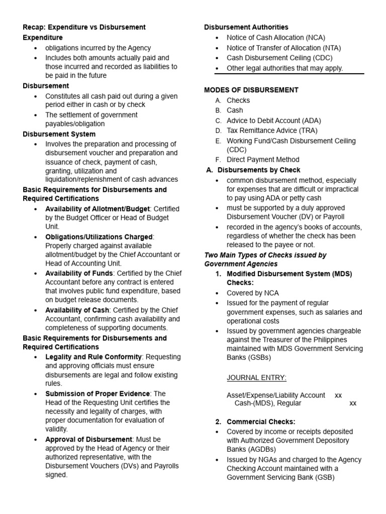 HANDOUT-Modes of Disbursement - Check and Cash | PDF | Cheque | Expense