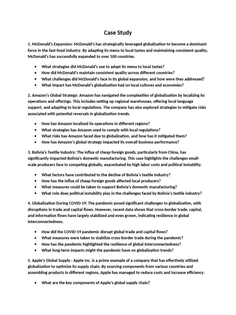 Case Study | PDF | Supply Chain | Globalization