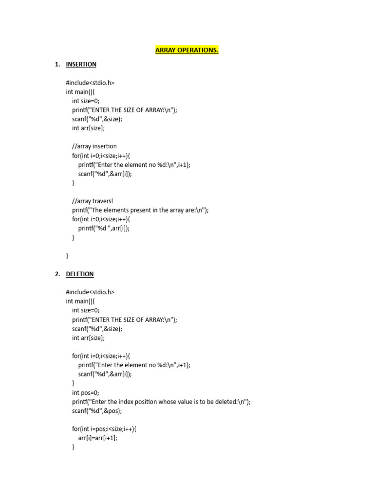 ARRAY OPERATIONS Codes | PDF | Computing | Algorithms