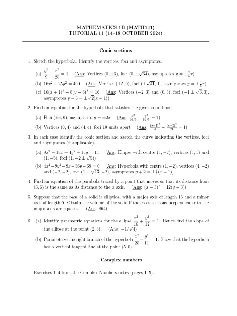 Tutorial 11 (2) | PDF | Ellipse | Algebraic Geometry