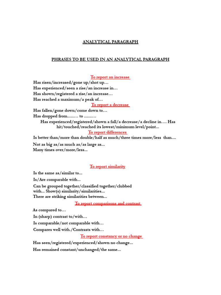 Analytical Paragraph Vocabulary Guide | PDF