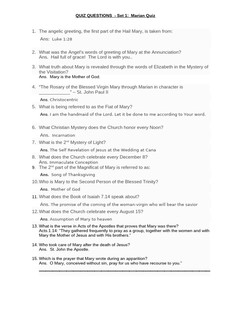 Marian Devotion Quiz | PDF