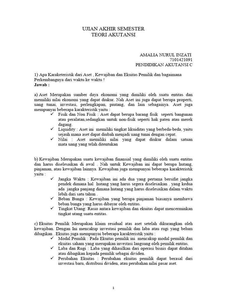 Uas Teori Akt Amalia Nurul Inzati 7101421091 | PDF