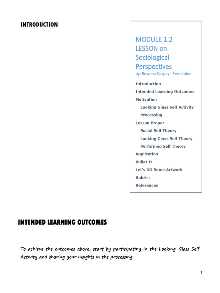 MODULE-1-LESSON-2-SOCIO-revised-1 | PDF | Sociology | Self