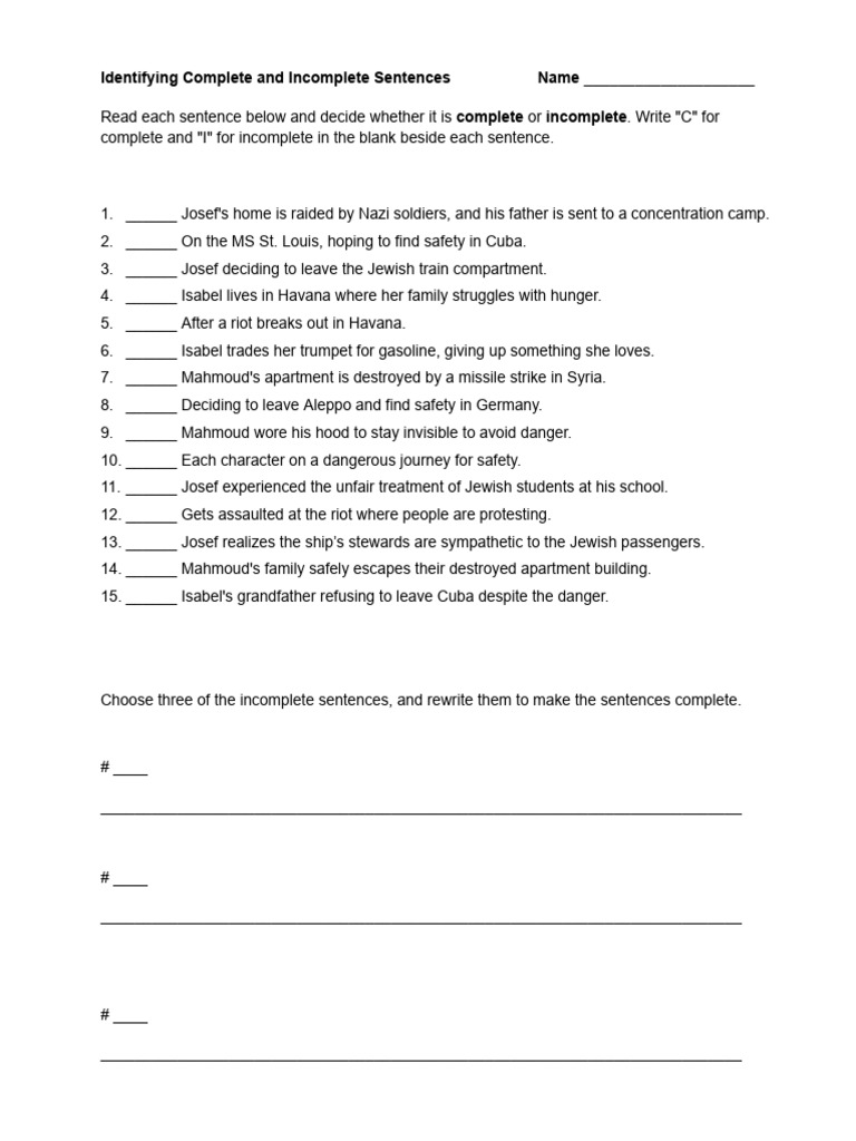Identifying Complete and Incomplete Sentences_ | PDF Identifying Complete and Incomplete Sentences_ | PDF