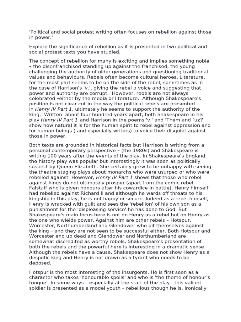 Band 5 Aqa A Level Exemplar Essay | PDF | Henry Iv, Part 1 | William ...