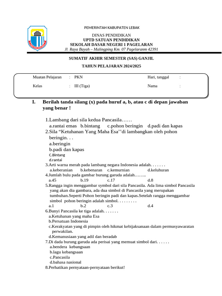 Kelas 3 PKN Asesmen Akhir | PDF
