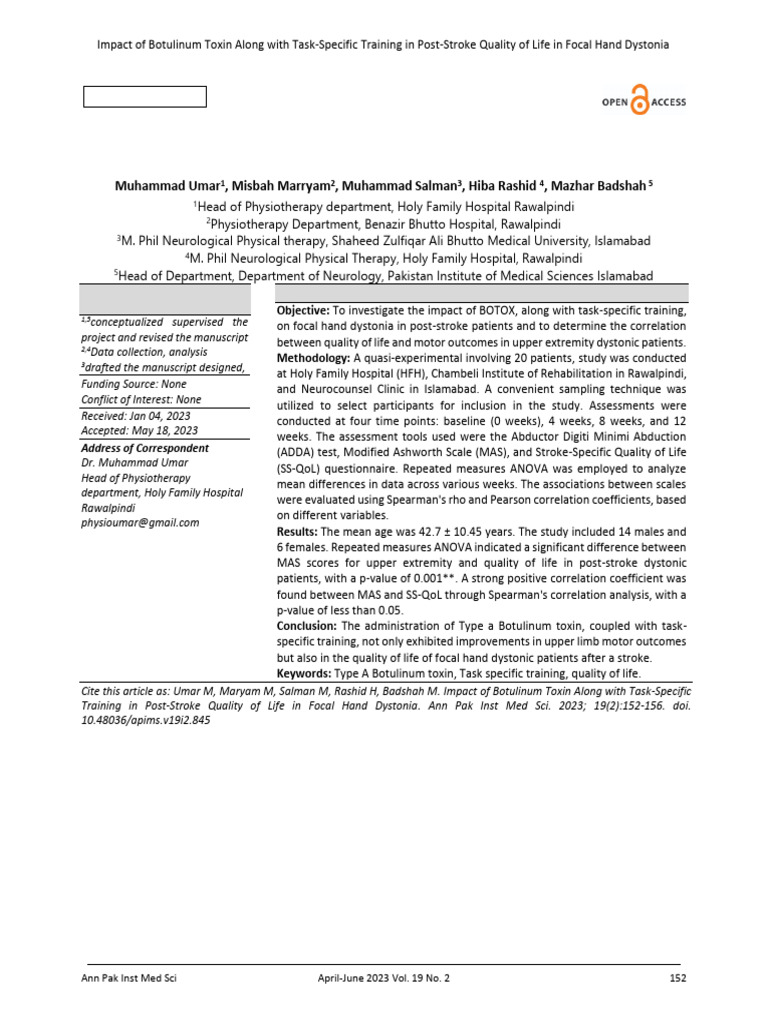 Aftab, 19-Impact of Botulinum Toxin Along With Task-Specific Training ...