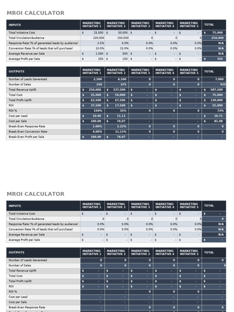 IC MROI Marketing Return On Investment Calculator 10912 | PDF | Return ...