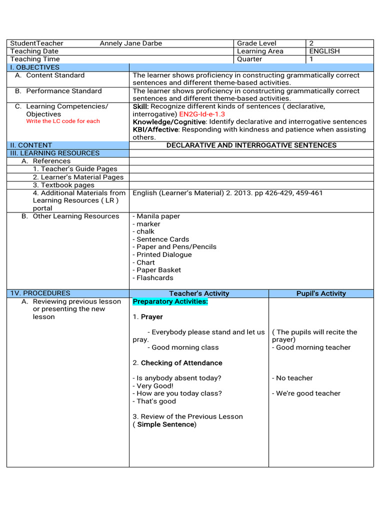 DLP-ENGLISH-FORMAT | PDF | Question | Teachers
