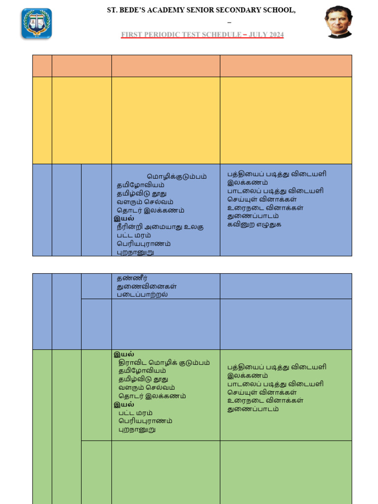 Sba - Grade Ix Periodic Test 1 Schedule July 2024 | PDF