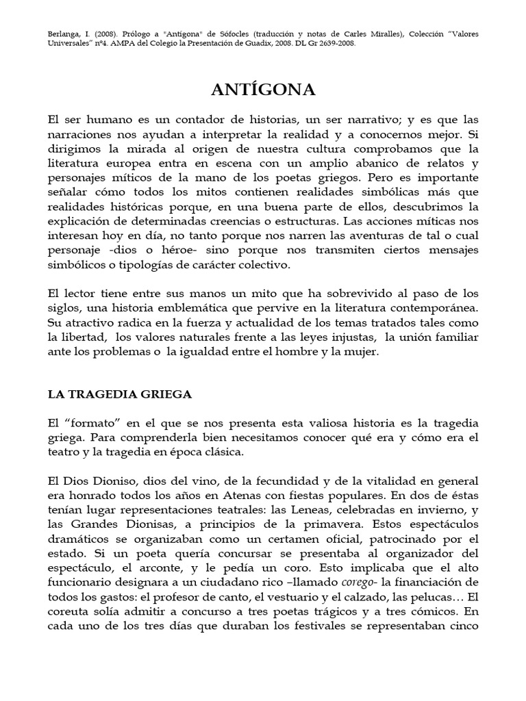 Antígona de Sófocles: Tragedia y Valores | PDF
