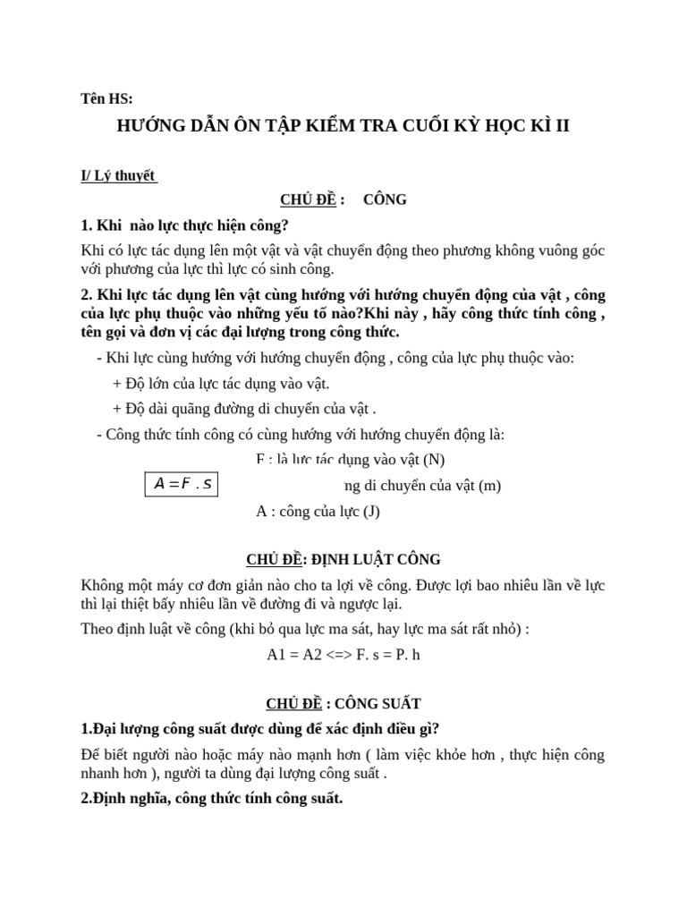 k8 Vat Ly de Cuong hk2 2122 - 2542022114017 | PDF