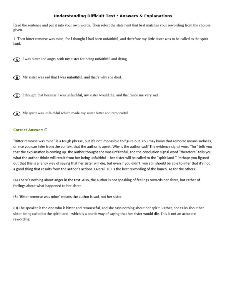 Understanding Difficult Text | PDF | Anger