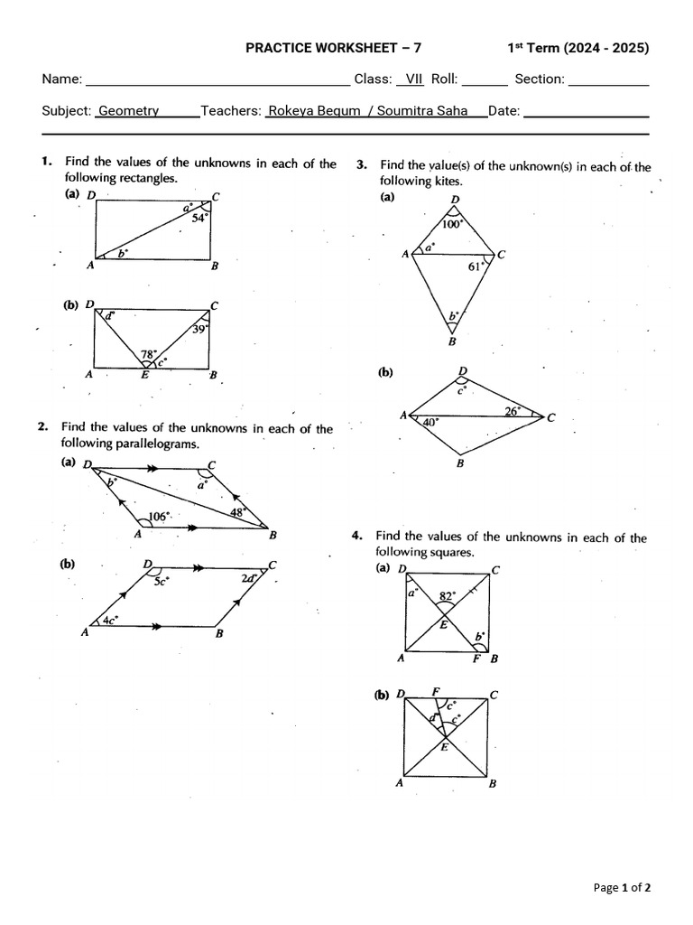 VII Geometry PWS 7 | PDF