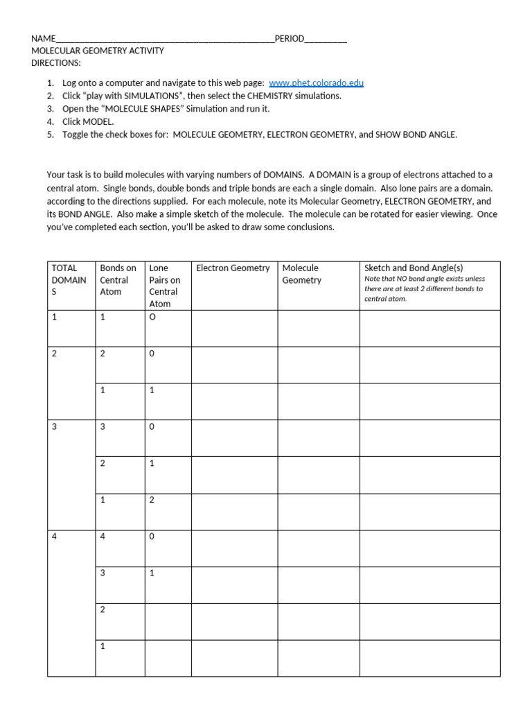 molecular-geometry-phet-lab | PDF | Molecules | Chemical Bond