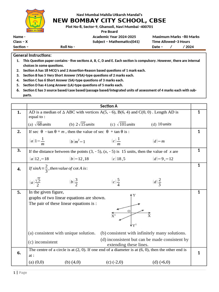 X Pre Board Maths Paper 041 24-25 | PDF | Circle | Sphere