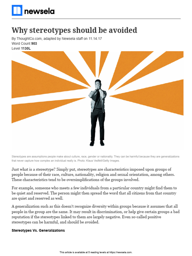 Understanding and Avoiding Stereotypes | PDF | Stereotypes | Race ...